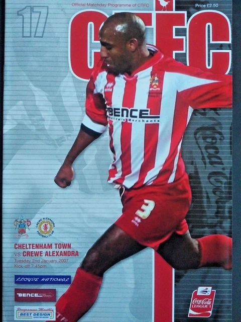 CHELTENHAM TOWN V Crewe Alexandra 2/1/2007 Coca Cola League One MINT ...
