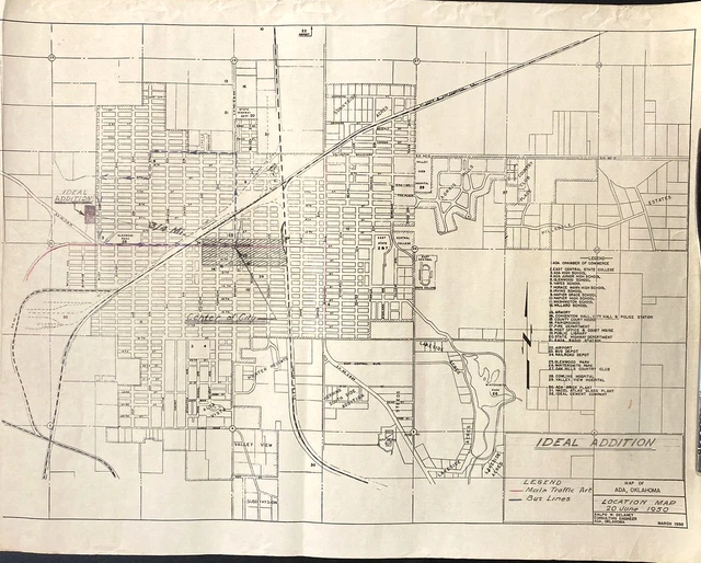 1950 ORIGINAL ENGINEERS Map of Ada Oklahoma Adding Ideal Addition 17" x ...