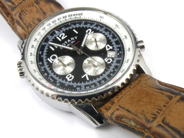 ROTARY GS03351/19 STAINLESS Steel Chronograph Leather Strap - 100m £89. ...