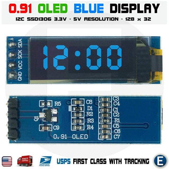 0.91 INCH 128X32 IIC I2C Blue OLED Display Module DC3.3V 5V 128*32 ...