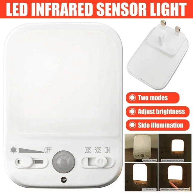 PLUG IN PIR Motion Sensor Hallway Plug Socket LED Home Night Light Lamp ...