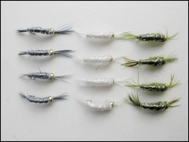 SHRIMP TROUT FLIES, 12 Pack Scud (Freshwater Shrimp) GOLDHEAD GREY ...