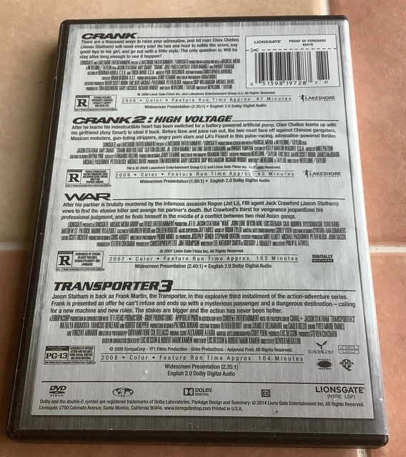 4 FILM JASON Statham Set : Crank/Crank 2/War/Transporter 3 (DVD, 2008) Region 1 EUR 7,15 ...