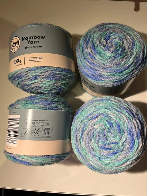 ALDI SO CRAFTY Rainbow Yarn Blue/Green 4 x 100g Cakes 80% Acrylic 20% £ ...