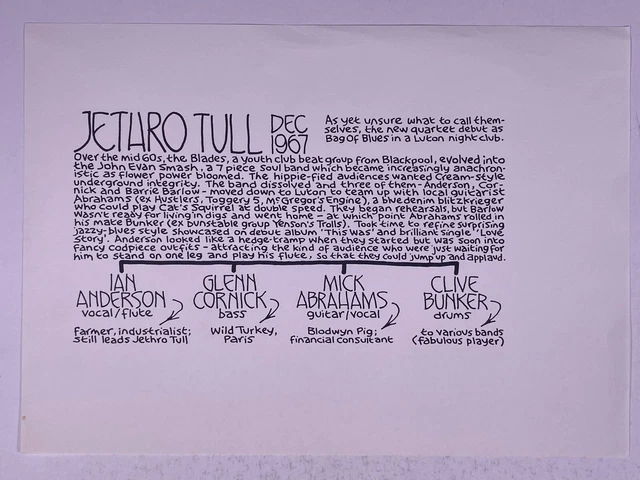 JETHRO TULL 1967 Pete Cadre Rock Family Tree Brindille de La Archive ...