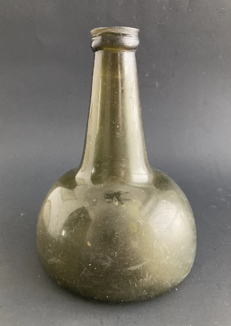 ANTIQUE 18TH CENTURY Dutch Olive Green Glass Onion Bottle Wine 1700s ...