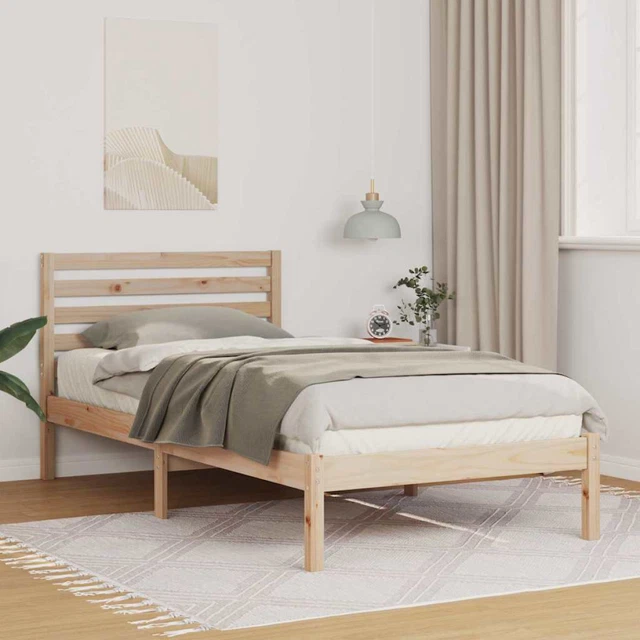 BED FRAME BROWN solid pine wood 100 x 200 cm platform bed with ...