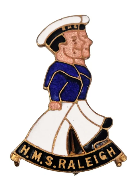 WORLD WAR TWO Royal Navy HMS Raleigh Enamel Sweetheart Brooch Badge £25 ...