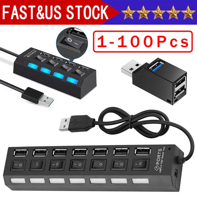 USB HUB 7 Port On/Off Switch High Speed Splitter AC Adapter Cable PC ...