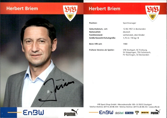 HERBERT BRIEM VFB Stuttgart Autografo Cartolina Autografata Ak Calcio ...