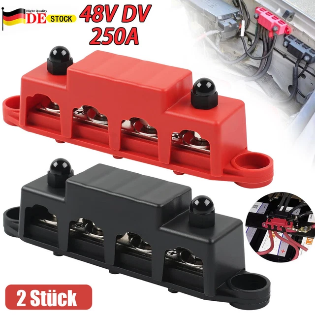 12V-48V DC SAMMELSCHIENEN Verteilerblock 250A BusBar Box mit 4x M8 Klemmenbolzen EUR 20,58 ...