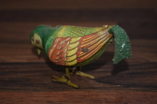 VINTAGE TIN TOY nodding bird WIND UP CLOCKWORK MADE US ZONE GERMANY ...