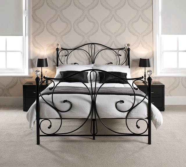 BED FRAME METAL 4ft6 Double Headboard Solid and Sturdy with Crystal ...
