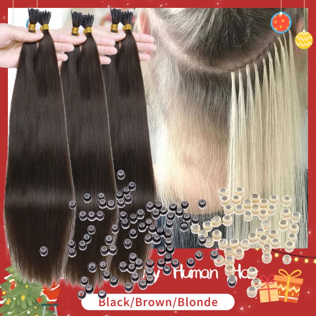 14&-24& NANO ANNEAU micro boucle perle indienne/russe Remy extensions ...