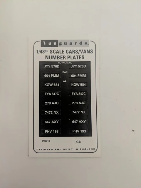 VANGUARDS VA4000 ROYAL Mail Model Ford Anglia Van Number Plate Decals ...