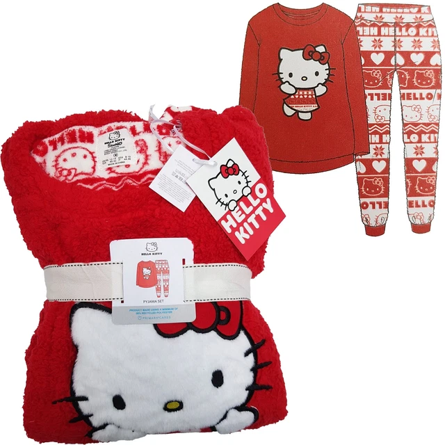 PRIMARK HELLO KITTY Red Cosy Pyjamas PJs Nightwear Long Sleeve Leg L UK ...
