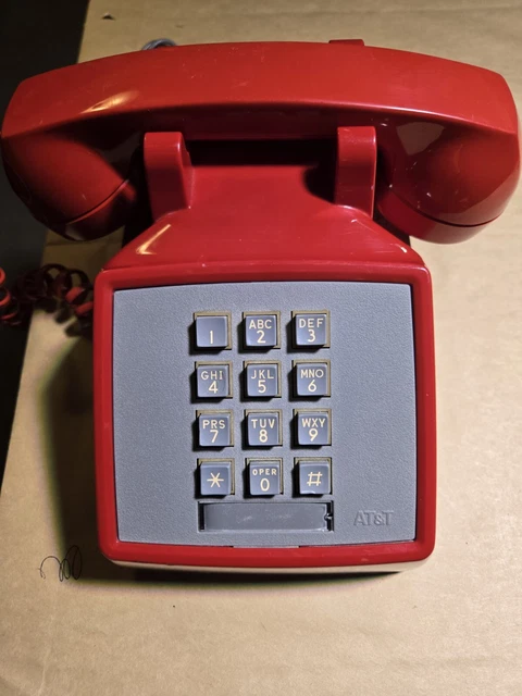 VINTAGE RED Desk phone ATT Push Button Telephone Office Antique ...