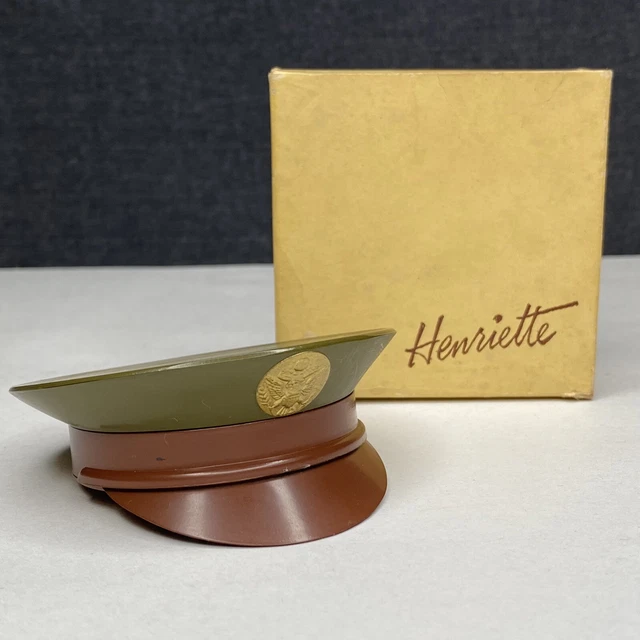 VINTAGE HENRIETTE MILITARY Hat Powder Compact Brown Green Army Vanity ...