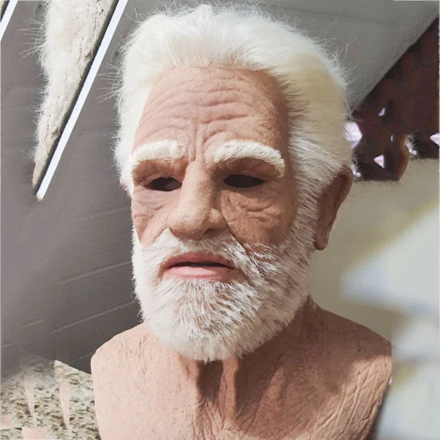 Halloween Old Man Costume Latex Mask Realistic Old Grandpa With Hair