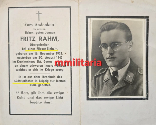 STERBEBILD WWII OBERGEFREITER Flieger Endkampf Echtfoto Leipzig ...