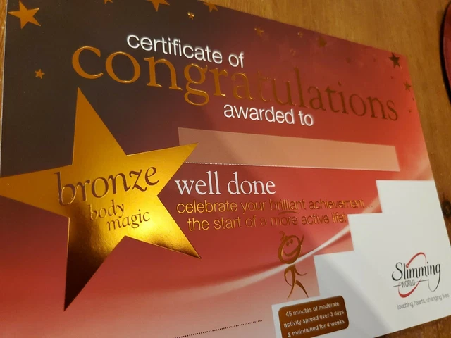 SLIMMING WORLD Body Magic Award Certificate & Shiny Sticker £1.50 ...