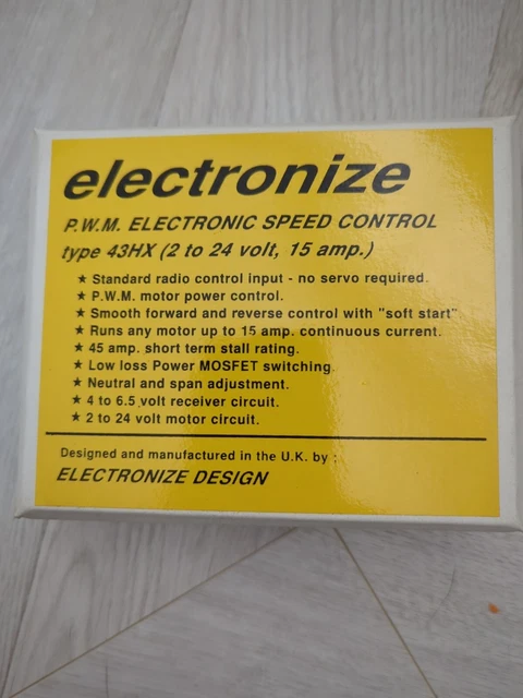 ELECTRONIZE PWM SPEED controller Type 43X. 2 to 24 volt, 16 amp. Boxed ...