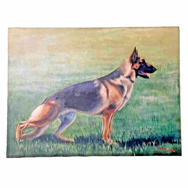 ORIGINAL GERMAN SHEPHERD Dog Oil Painting Vintage Show Champ on Canvas ...