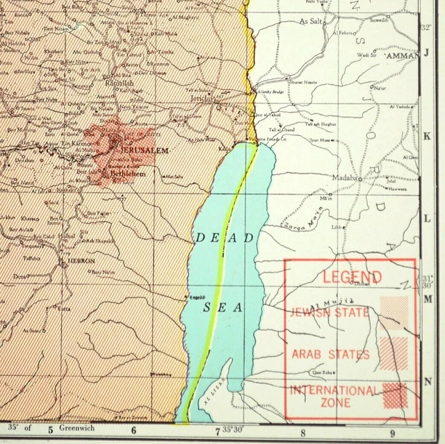 VINTAGE PALESTINE MAP Arab Jewish State Jerusalem Israel Wall Art ...