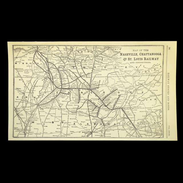 NASHVILLE CHATTANOOGA ST LOUIS Railway Map Railroad Vintage Atlanta ca ...