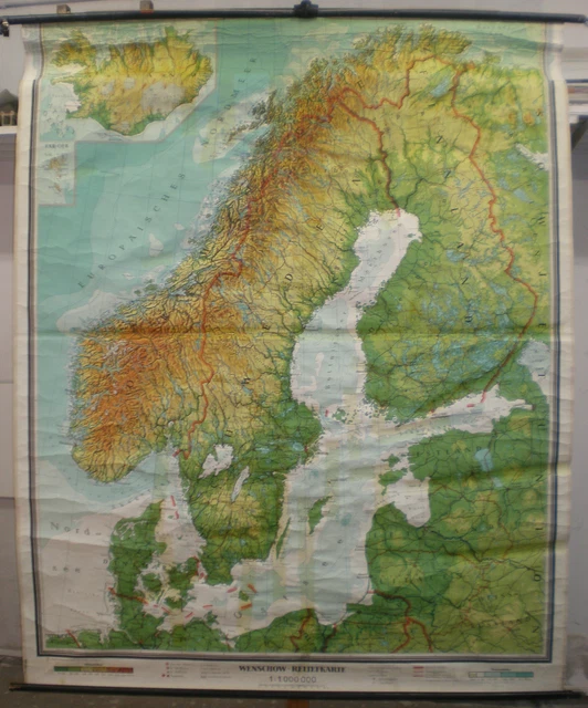 SCHOOL WALL MAP wall map Scandinavia Sweden Norway Denmark 167x204 1Mi ...