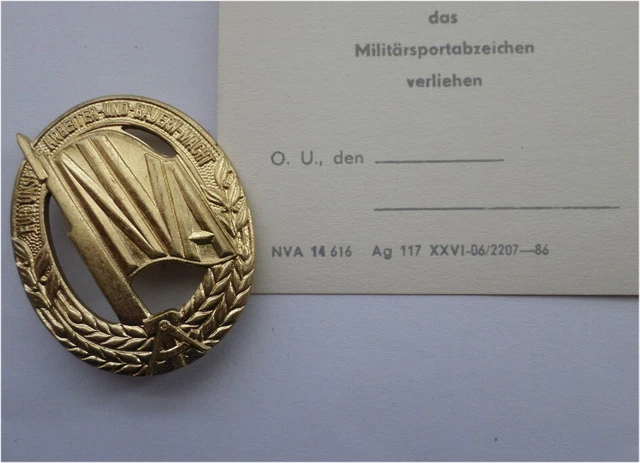 GDR NVA BORDER troops military sports badge badge + certificate GDR ...