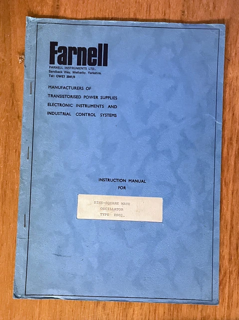FARNELL INSTRUMENTS DTV 20 Oscilloscope Instruction Manual £6.00 ...