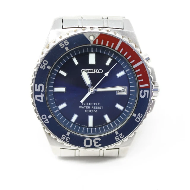 VINTAGE SEIKO KINETIC Japanese Pepsi Bezel Blue Dial Men's Diver Watch ...