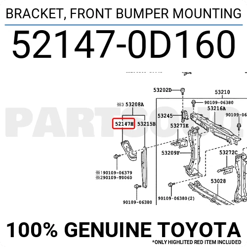 5327360070 GENUINE TOYOTA BRACKET, FRONT BUMPER ARM MOUNTING, RH 53273 ...