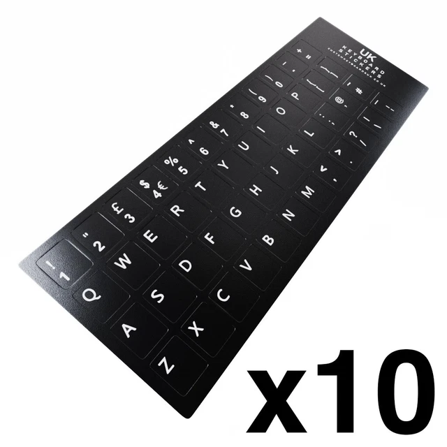 10 X UK ENGLISH KEYBOARD STICKERS Black QWERTY Keyboard Desktop, Laptop ...