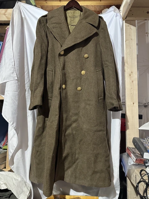 VINTAGE 1945 WW2 US Army Enlisted Trench Coat Overcoat 38R Heavy Wool ...