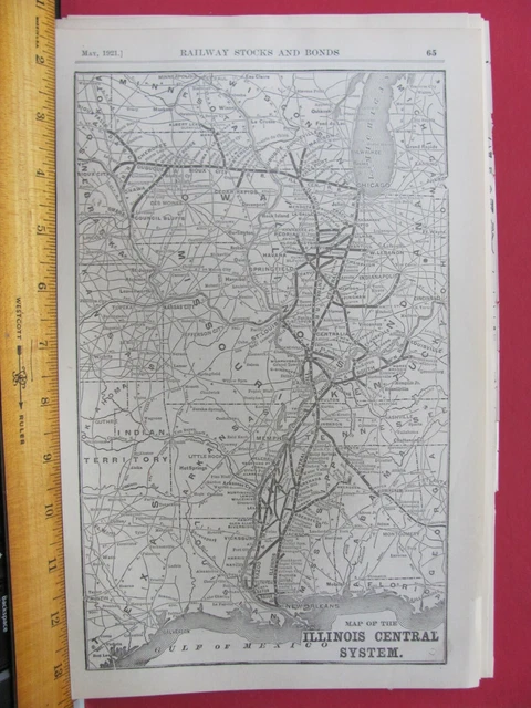ILLINOIS CENTRAL RAILROAD Original 1921 System Map Ic Rr Route La Ar Il ...