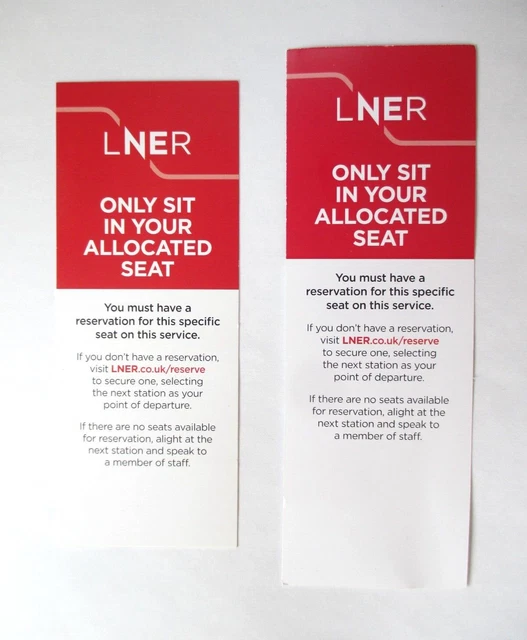 2 X LNER Allocation Seat Reservation Labels For Mk3 HST & Mk4 Cl 91 ...