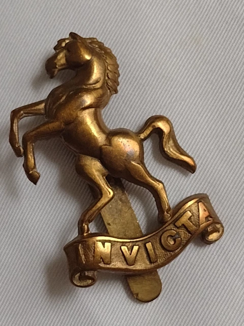 WW1 WEST KENT Yeomanry Cap Badge Invicta All Brass Economy Slider ...