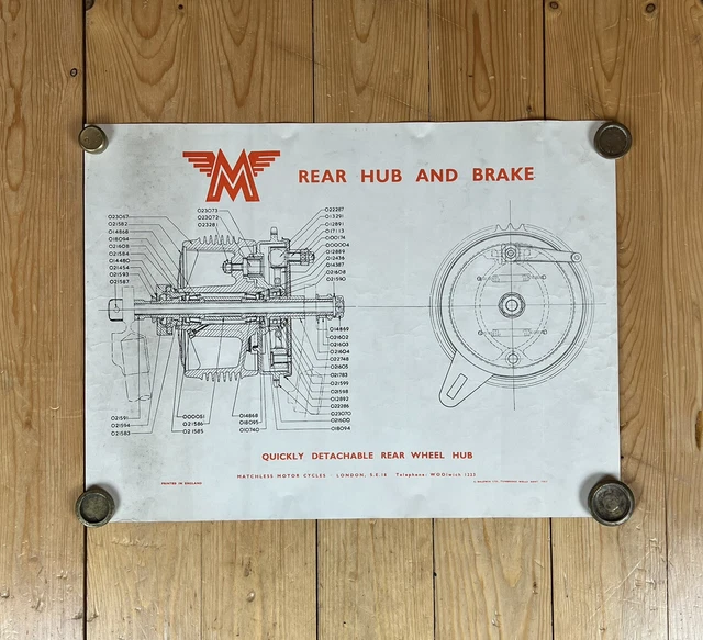 VINTAGE MATCHLESS FRONT Hub Exploded Diagram Poster Motor Cycles Bike £ ...