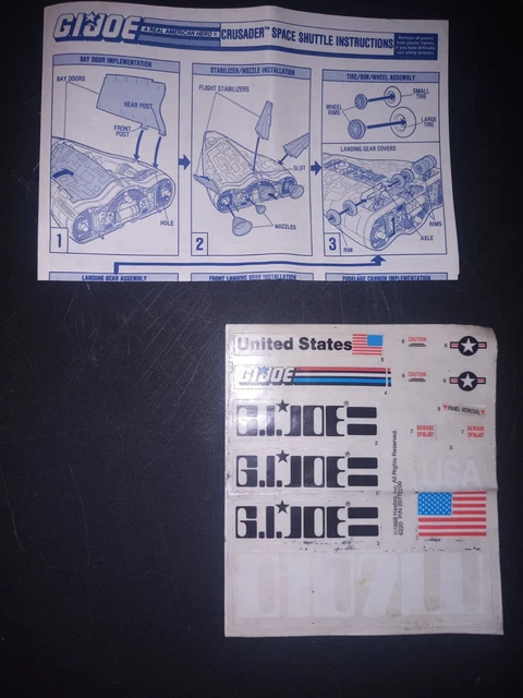 GI JOE CRUSADER Shuttle Unused Stickers, Blueprints+ Payload File Card ...