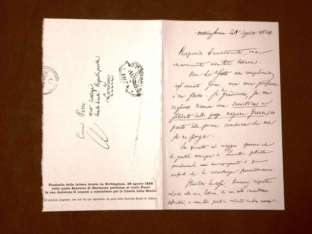 FAC SIMILE DI lettera di Santorre di Santarosa al Conte Porro Libertà ...