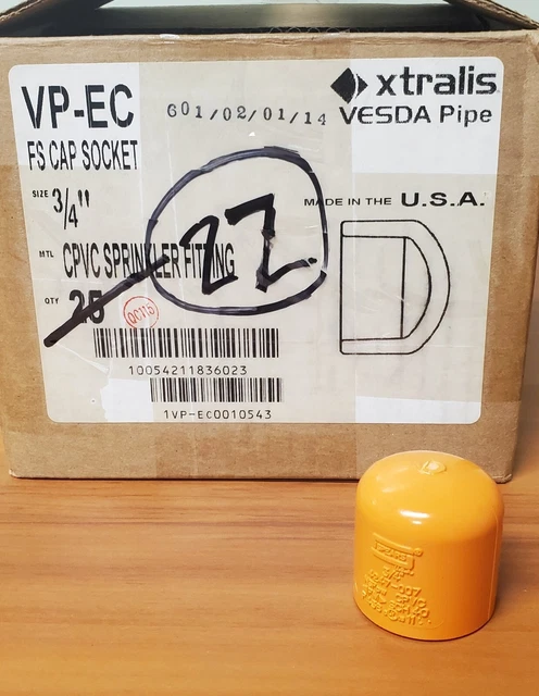 22X NEW XTRALIS VESDA PIPE VP-EC 3/4 FS CAP SOCKET CPVC SPRINKLER ...