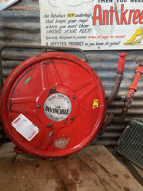 VINTAGE INVINCIBLE Factory Reclaimed Fire Hose Reel With Hose Pipe And ...