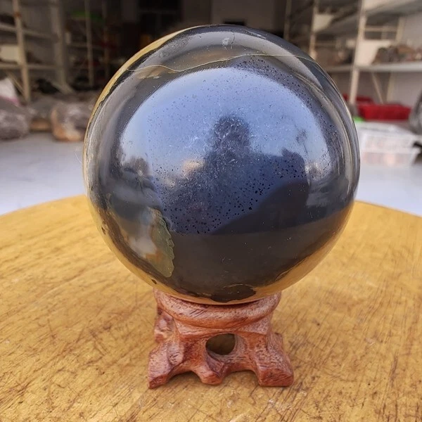 465G RARE NATURAL blue Volcanic Rock agate Sphere Quartz Crystal Ball ...