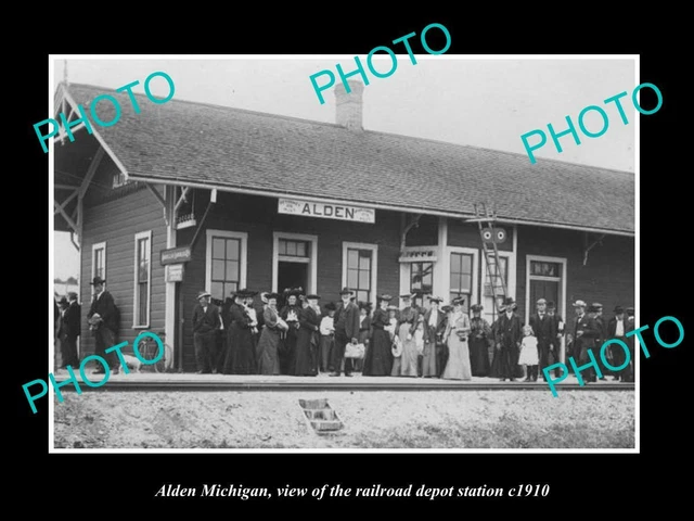 OLD POSTCARD SIZE PHOTO OF ALDEN MICHIGAN THE RAILROAD DEPOT STATION ...