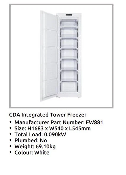 CDA FW881 INTEGRATED Freezer Tall Upright £100.00 - PicClick UK