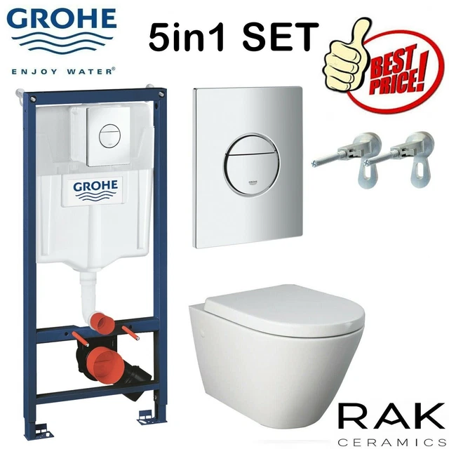 GROHE CONCEALED CISTERN Wc Frame 1.12 With Rak Ceramics Rimless Wall ...