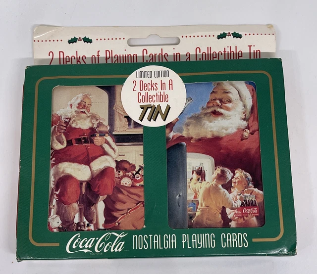 VINTAGE CHRISTMAS COCA Cola Santa Claus Collectible Tin Playing Cards ...