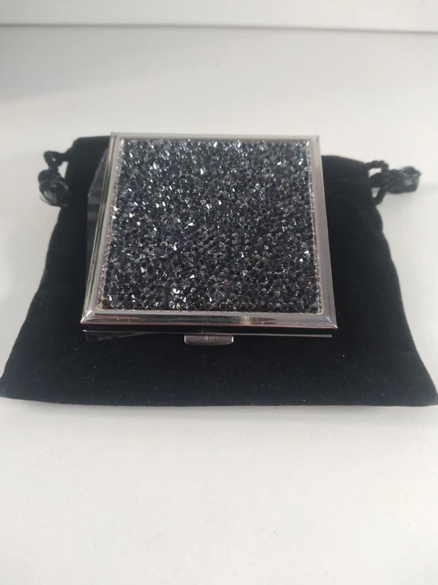 SWAROVSKI CRYSTALS COMPACT Mirror Double Side Square Black Silver 2 ...